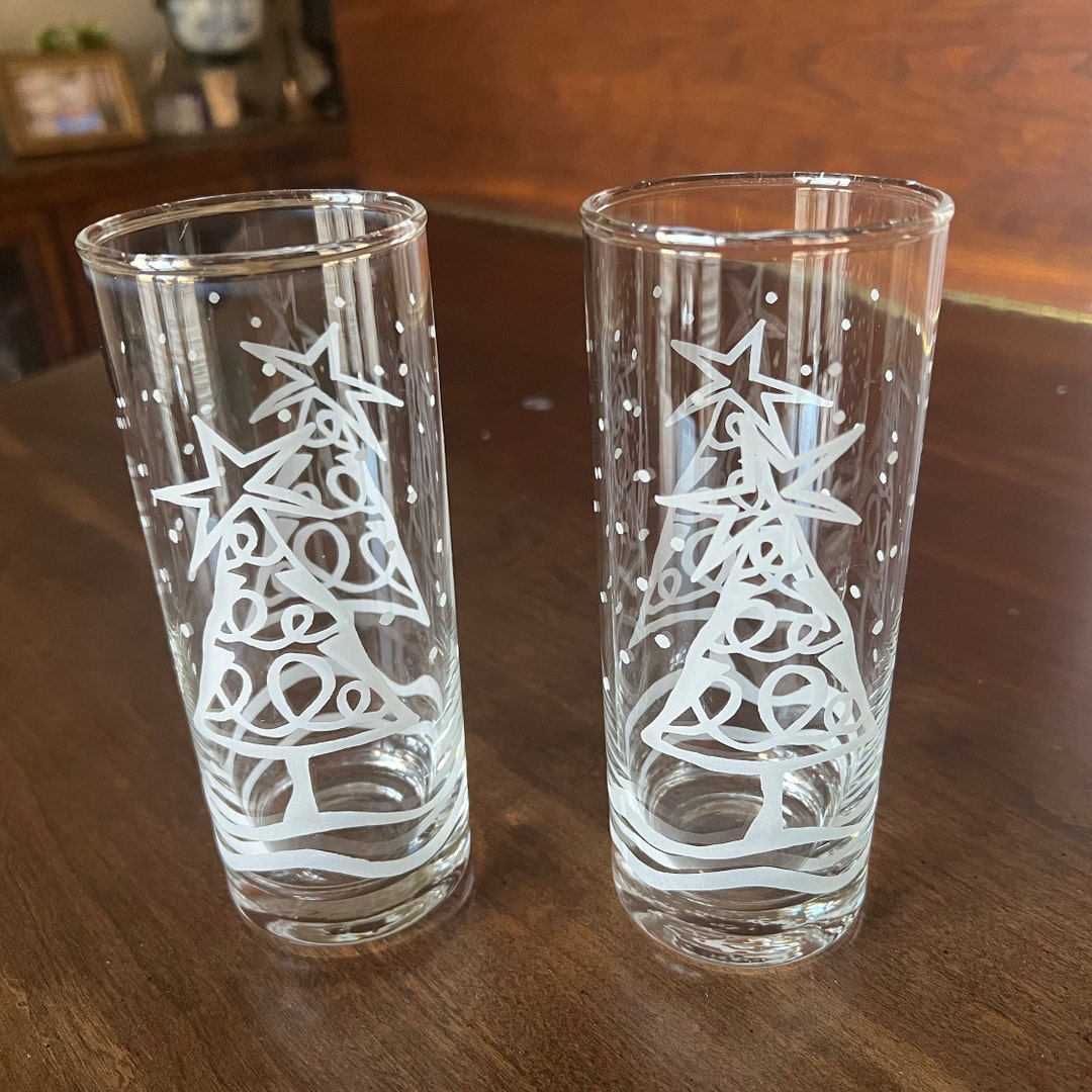 Christmas Tree Glasses, Modern Christmas Barware, Etched Christmas ...