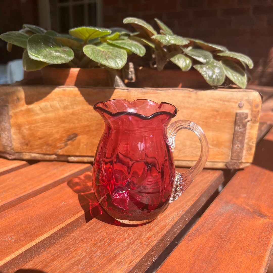 Hand Made Pink Glass Pitcher, Mini Dark Pink Glass Creamer Barware ...