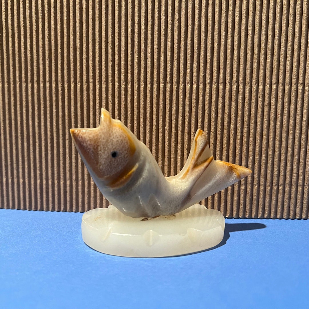 Vintage Carved Alabaster Fish Great Marble Veining White - Etsy