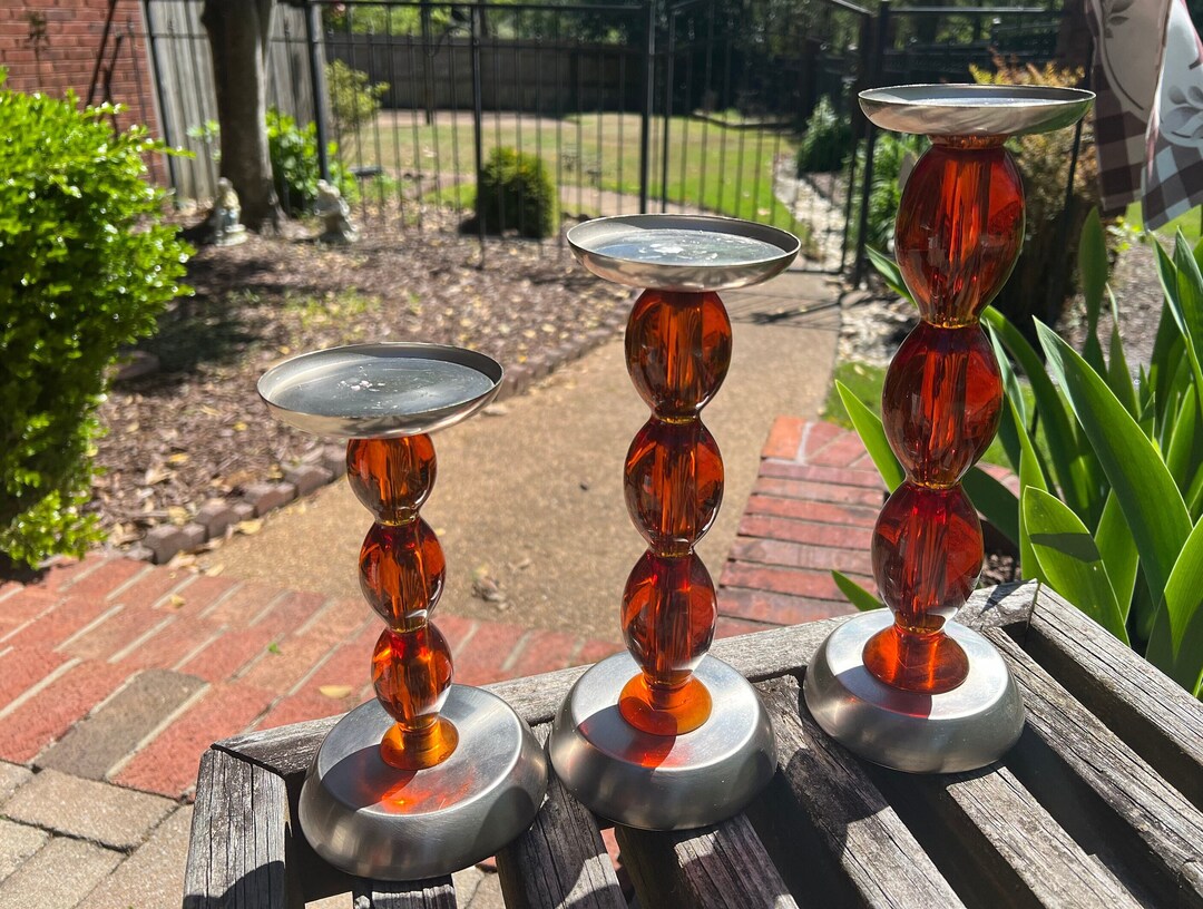 Fabulous Amberina Lucite Candlesticks, Amberina Lucite Ball or Spindle ...