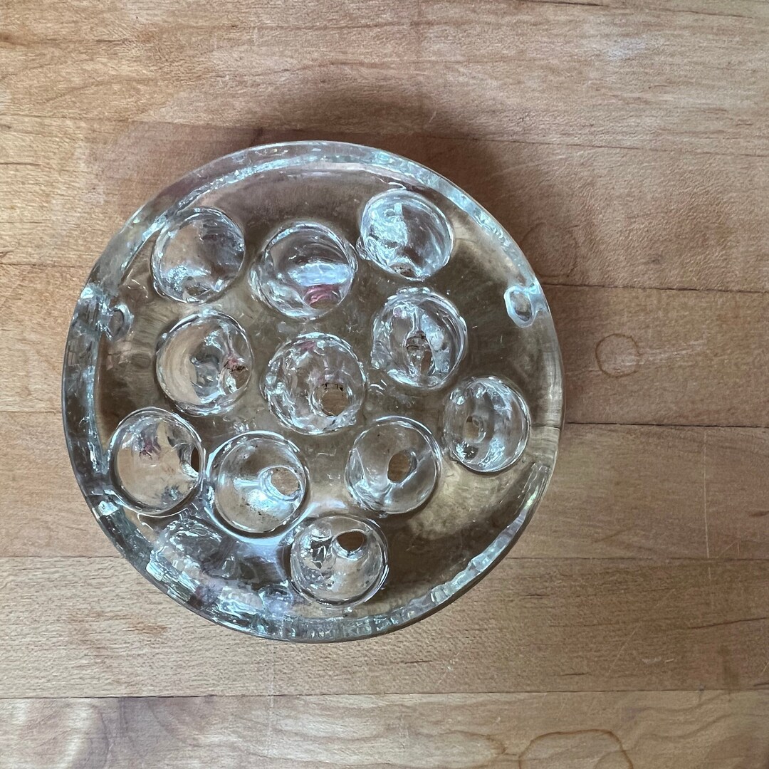 Vintage Glass Flower Frog, 11 Hole Clear Flower Frog, 3 Glass Flower ...