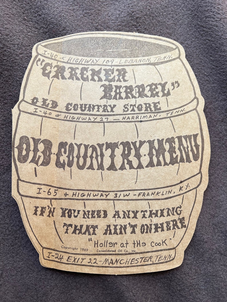 Vintage Original Cracker Barrel Old Country Store Menu, Tennessee ...