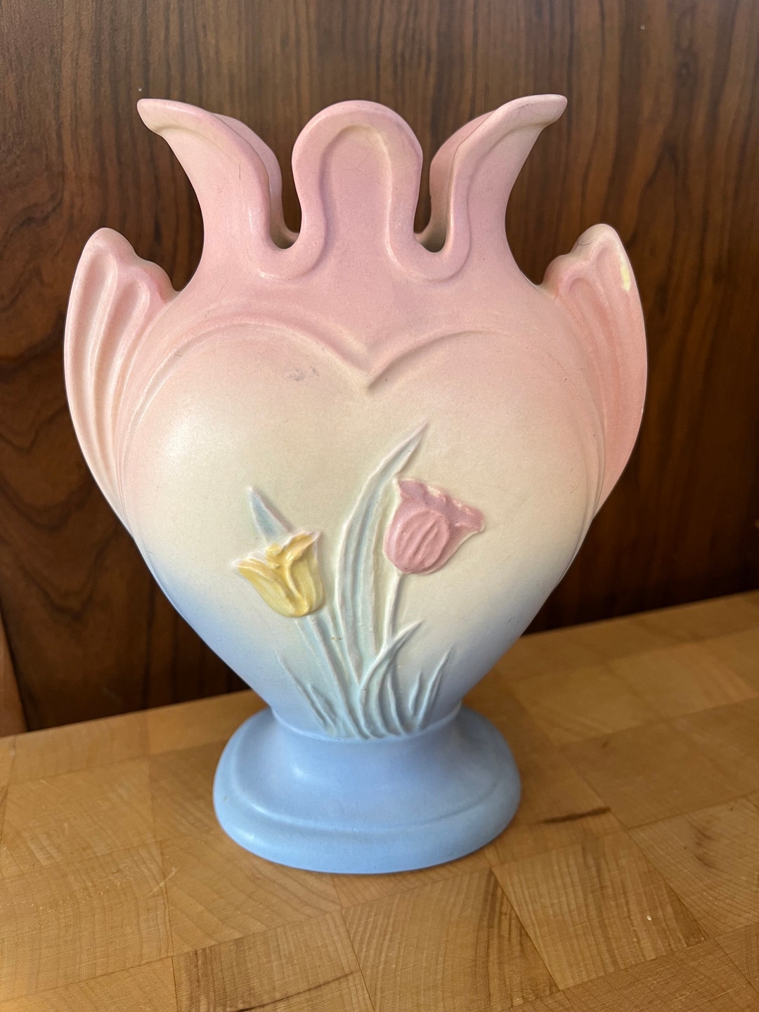 Antique Hull USA Tulip Vase in Pink and Blue, Hull Tulip Vase, Handled ...