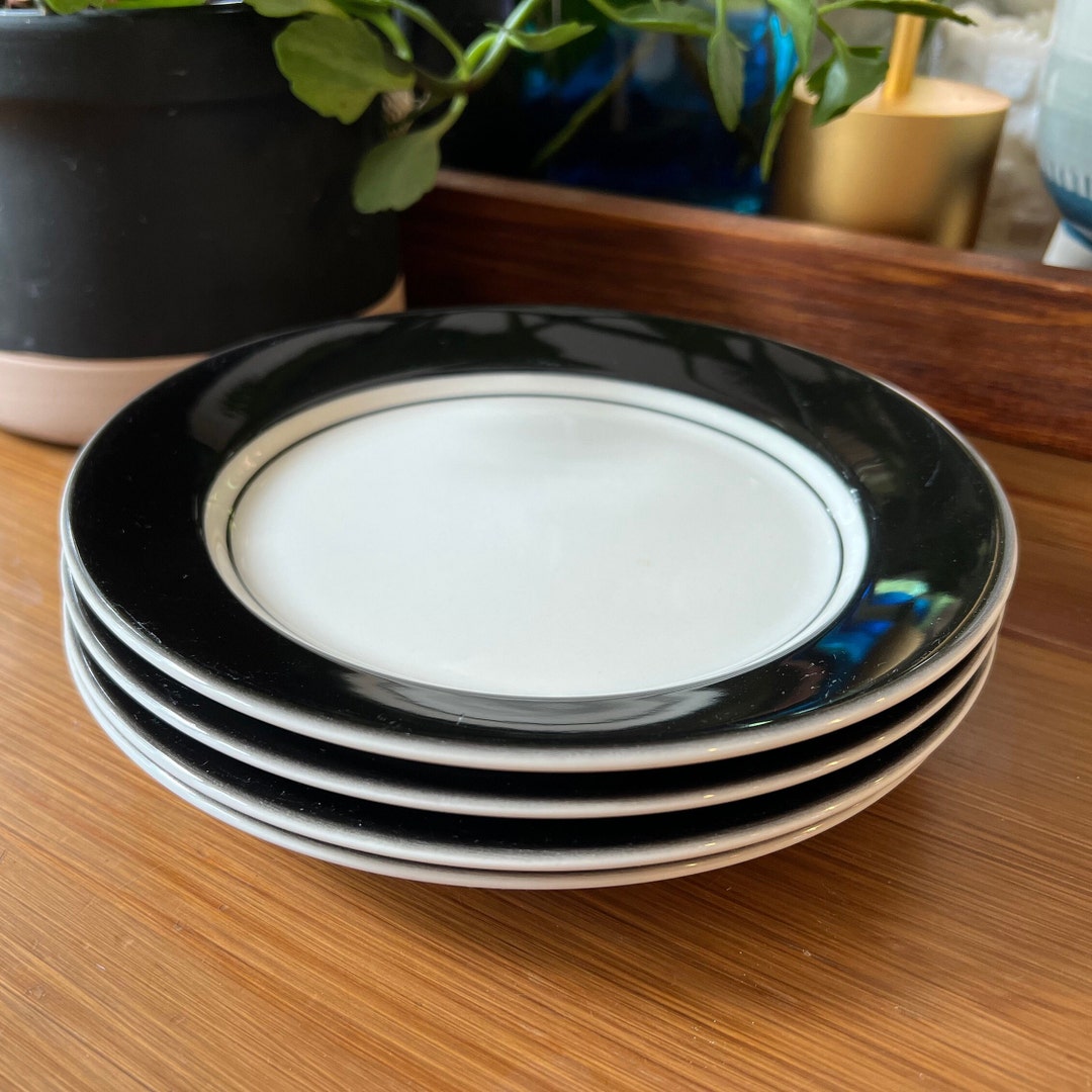 Black Salad Plates, Homer Laughlin Bone China Salad Plates, Set 4 Black ...