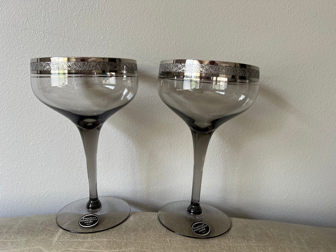 Vintage Tiffin Franciscan Crystal Coupe Glasses: Indigo Platinum Band ...