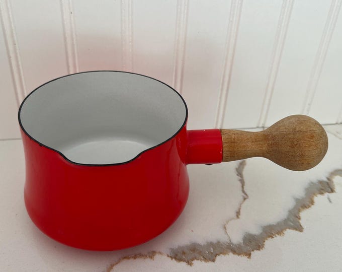 Dansk Butter Warmer, Classic Red Enamel Butter Warmer and Funky Wood ...