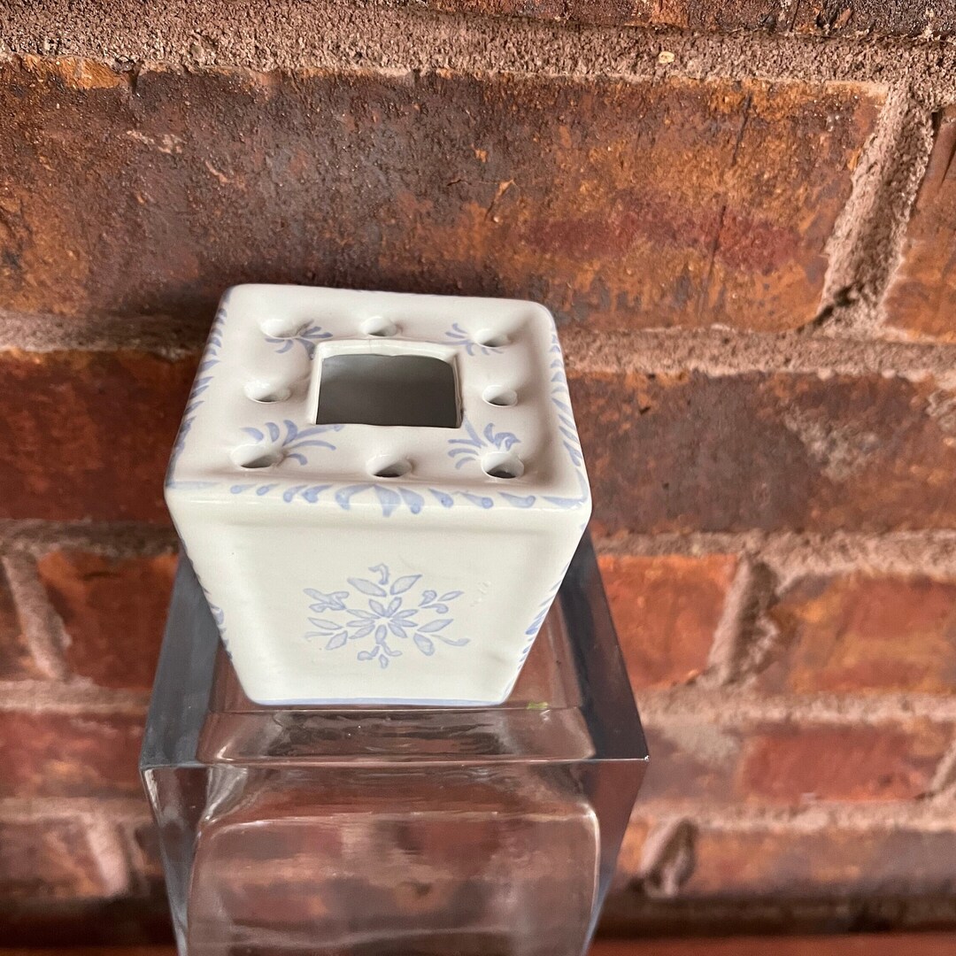 Flower Brick, Frog Vase, Light Blue and White Flower Block, Made in ...