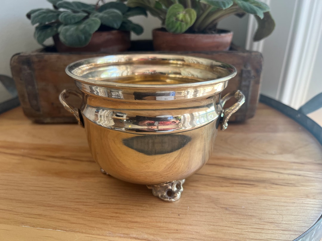 Vintage Brass Planter Ribbed Exterior With Pretty Handles and Pretty ...