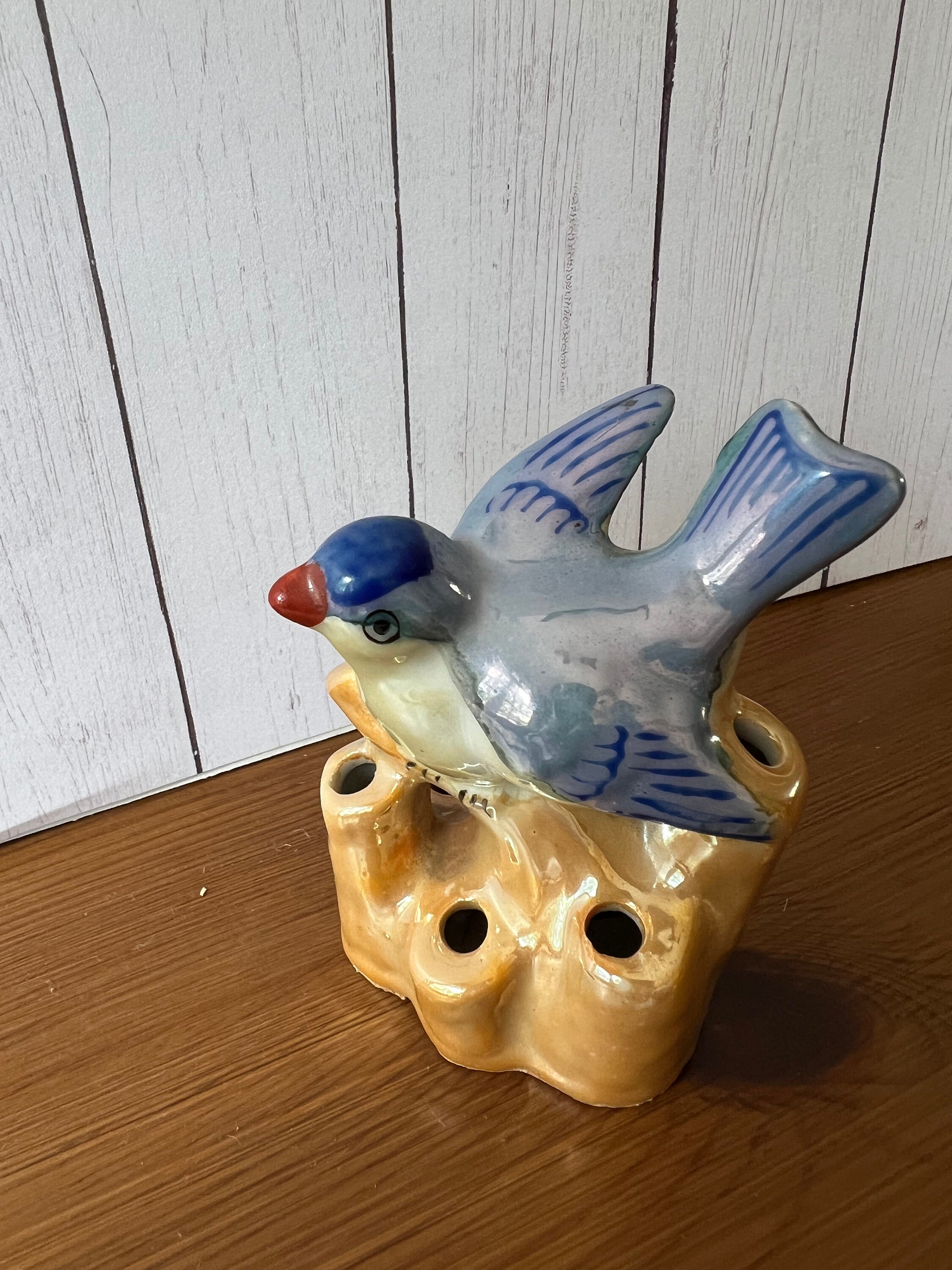 Vintage Frogs, Floral Frogs, Lusterware Blue Bird Frog, Figural Ceramic ...