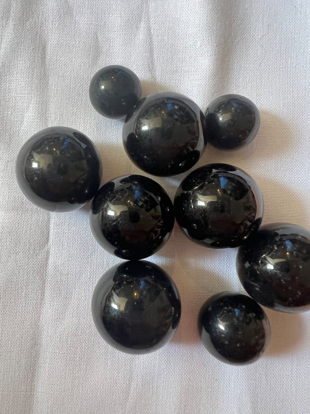 Marbles, Black Glass Marbles, Group of 9 Assorted Black Glass Marbles ...