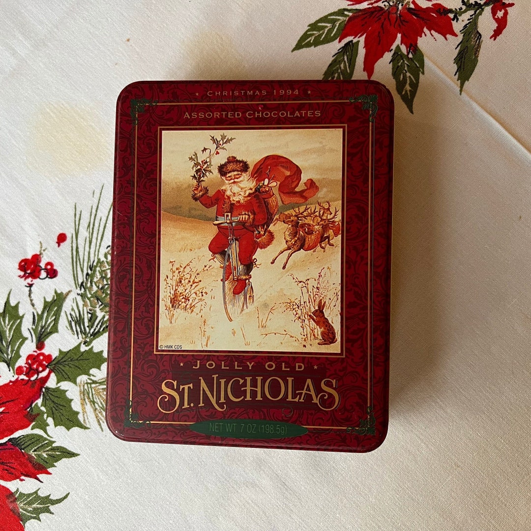 Vintage Hallmark St. Nicholas Chocolate Tin, Jolly Old St. Nicholas Tin ...