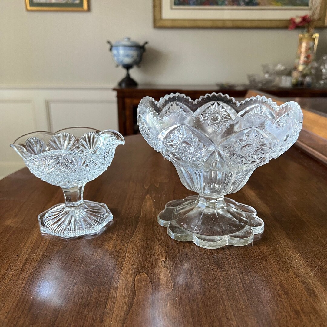 Vintage Compote, Pressed Glass Footed Dishes, Hobnail Sunflowers and ...
