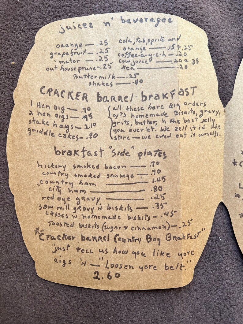 Vintage Original Cracker Barrel Old Country Store Menu, Tennessee ...
