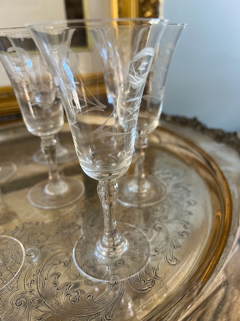 Sherry Glasses by Sears, Savannah Pattern, Cut Rose Design, Stemmed ...