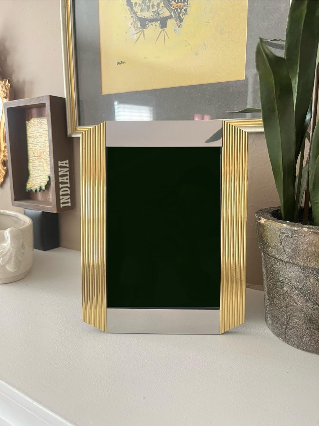 Vintage Art Deco Chrome & Ribbed Brass Picture Frame | Two-tone Silver ...