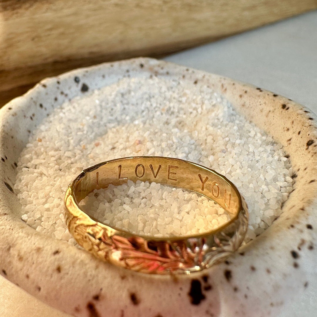 Hand Stamped Gold Floral Ring, Thick Gold Filled Ring - Etsy