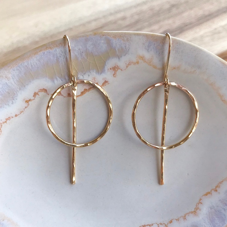 Gold Circle Bar Earrings, Circle Earrings, Simple Gold Hoops Earrings ...