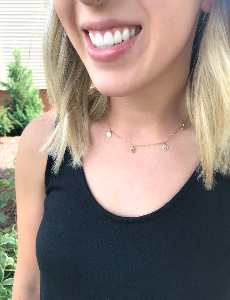 Gold Tiny Disc Choker Coin Layered Necklace Gold Dangle - Etsy