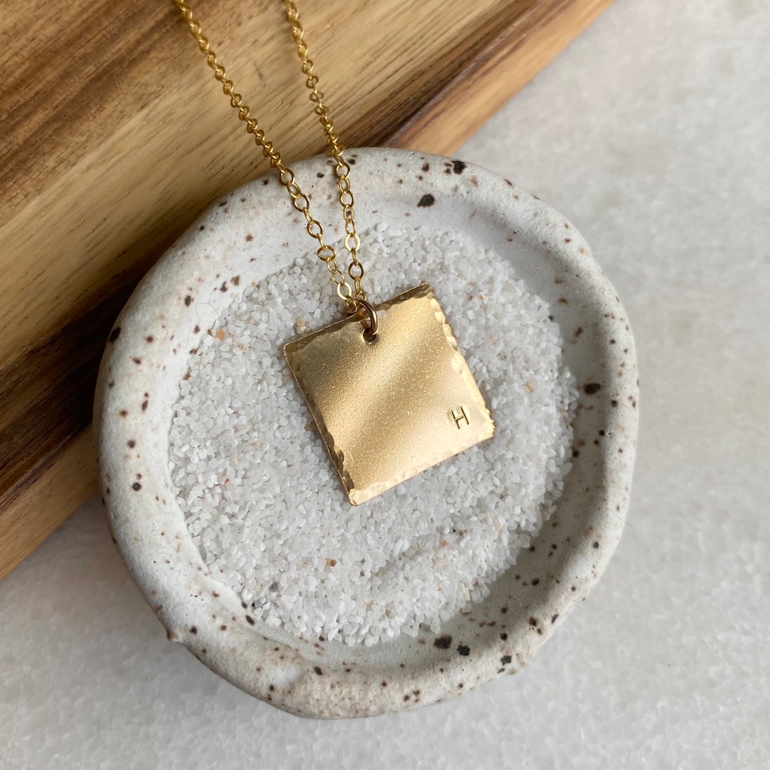 Gold Initial Pendant Necklace, Custom Square Initial Pendant Necklace ...