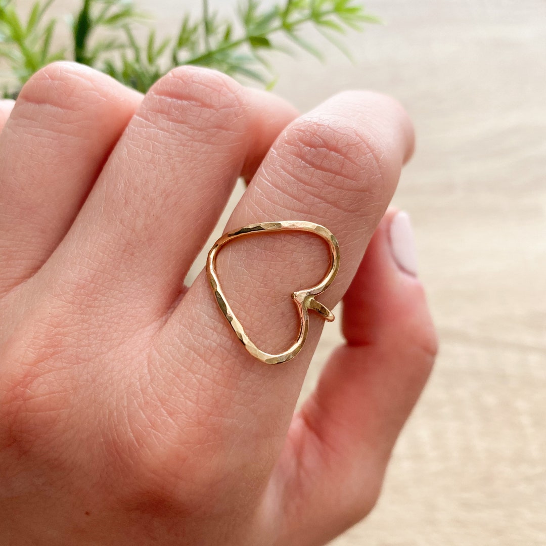Gold Sideways Heart Statement Ring, Open Heart Love Ring, Minimalist ...