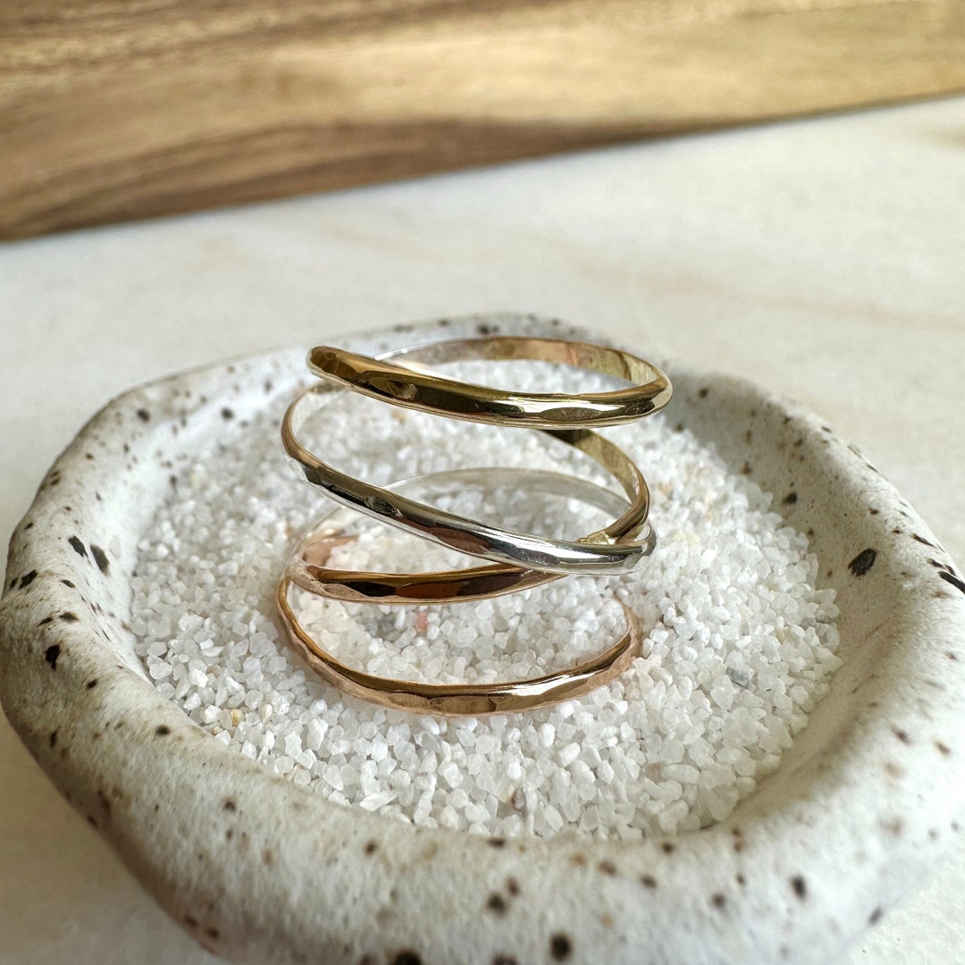 Triple Mixed Metal Wrap Ring, Wraparound Ring, Tri Color Gold, Silver ...