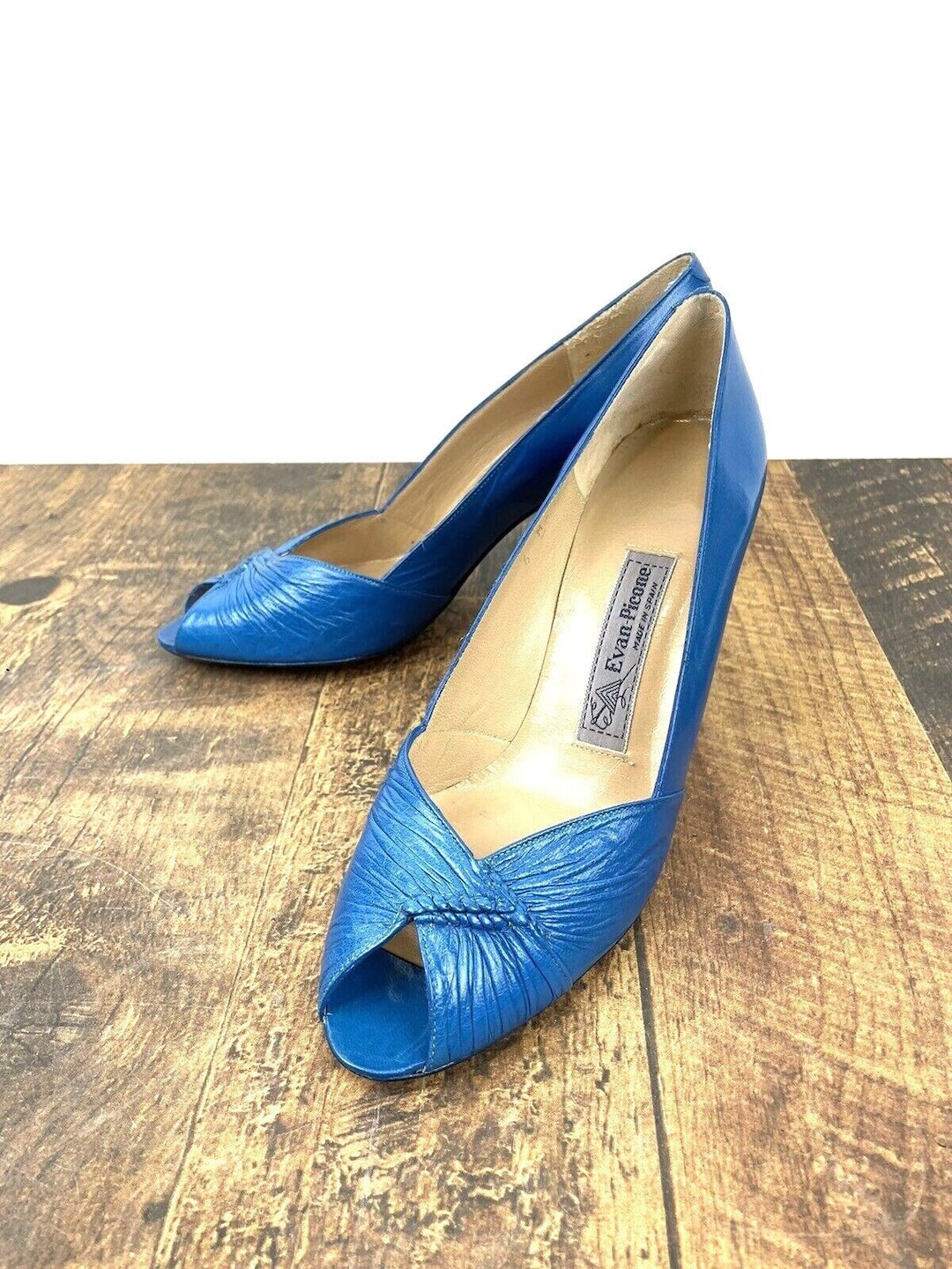 Vintage Evan Picone Shoes Royal Blue Leather Size 6 Made in Spain Heels ...