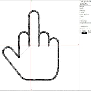Middle Finger Machine Embroidery File Design, Middle Finger Outline ...