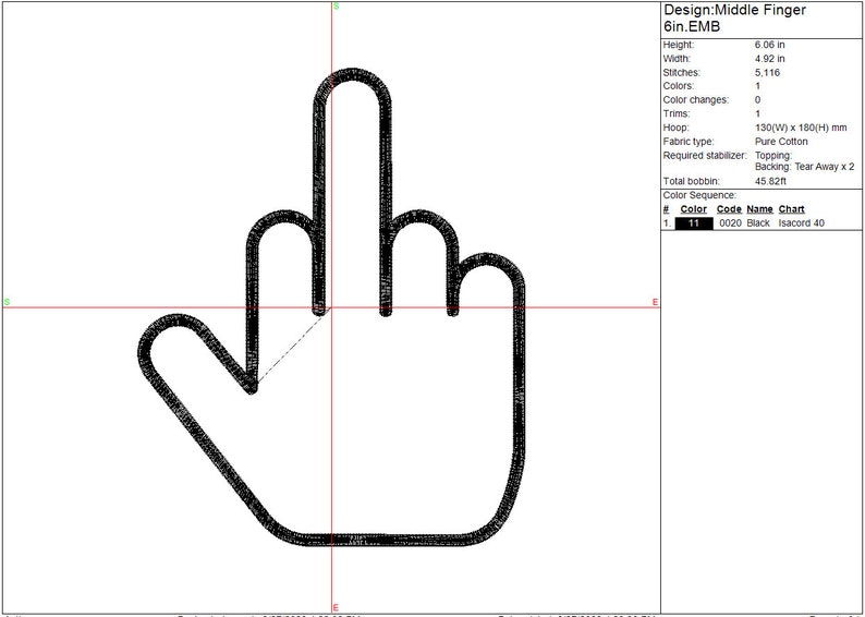 Middle Finger Machine Embroidery File Design, Middle Finger Outline ...