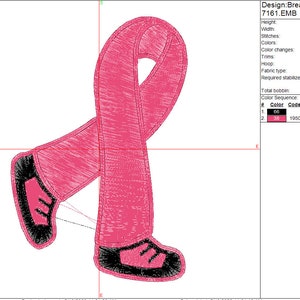 Breast Cancer Awareness Ribbon Machine Embroidery File Walk for Cure ...