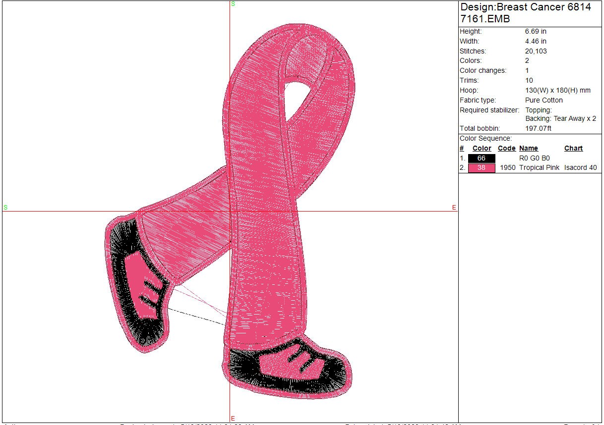 Breast Cancer Awareness Ribbon Machine Embroidery File Walk for Cure ...