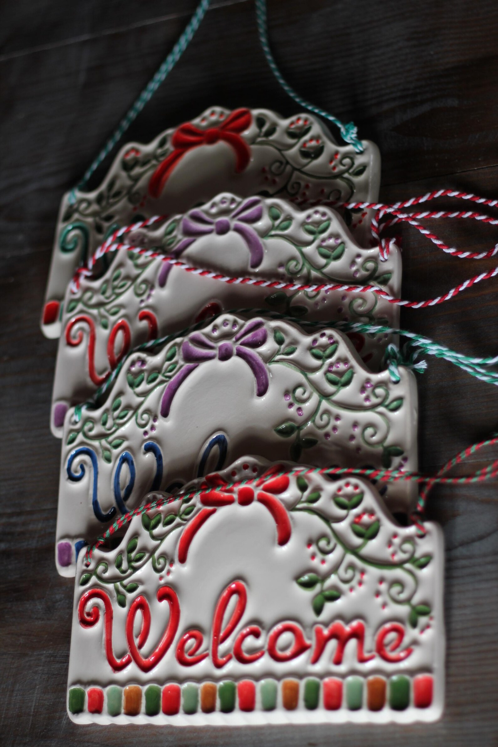 Handmade Ceramic Welcome Sign Colorful Floral Wall Decor With Bow ...