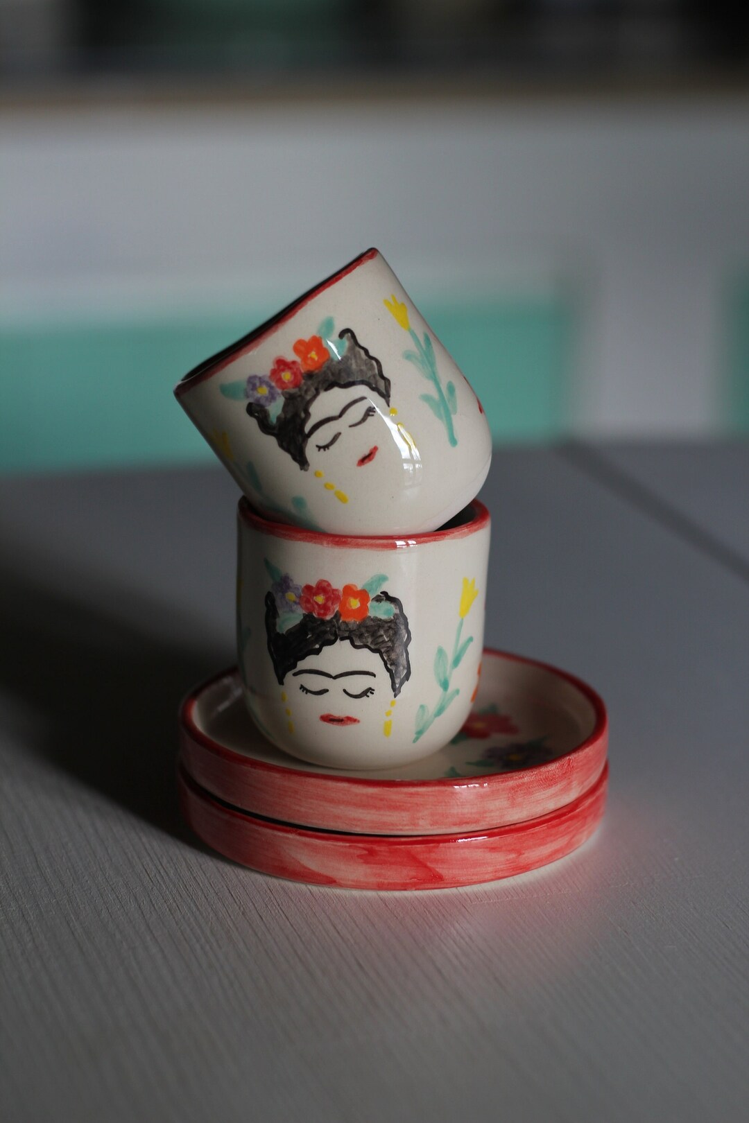 Frida Kahlo Espresso Cup Set Unique Hand-painted Ceramic, Artistic ...