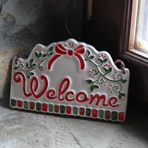 Handmade Ceramic Welcome Sign Colorful Floral Wall Decor With Bow ...