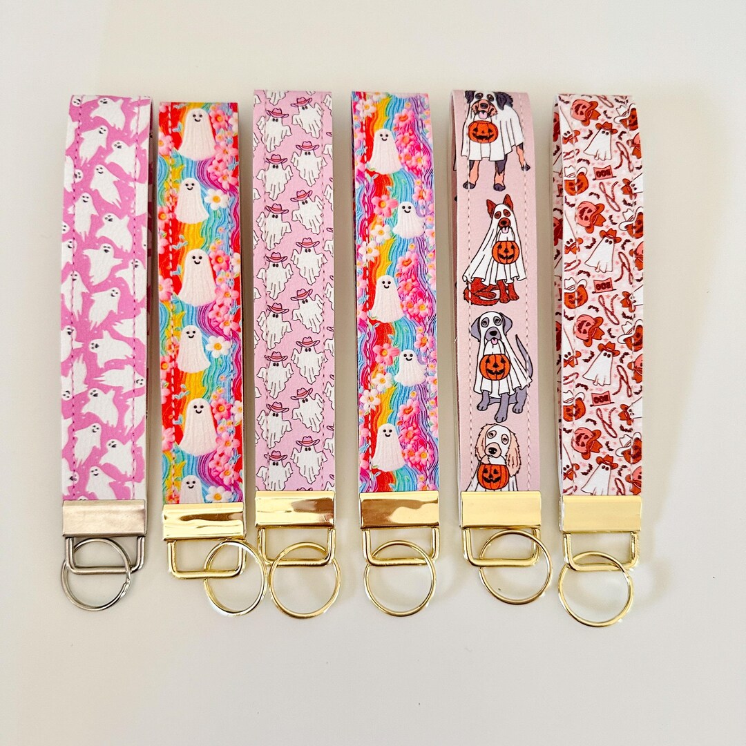 Halloween Key Wristlet | Pink Western Cowboy Ghost Key Fob Holder ...
