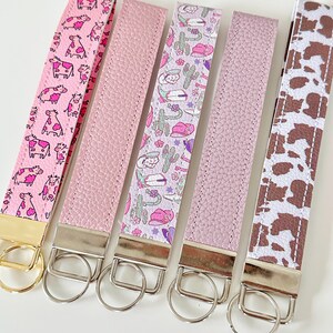 Pink Cow Girl Western Key Wristlet Key Fob Holder Wristlet Key Chain ...