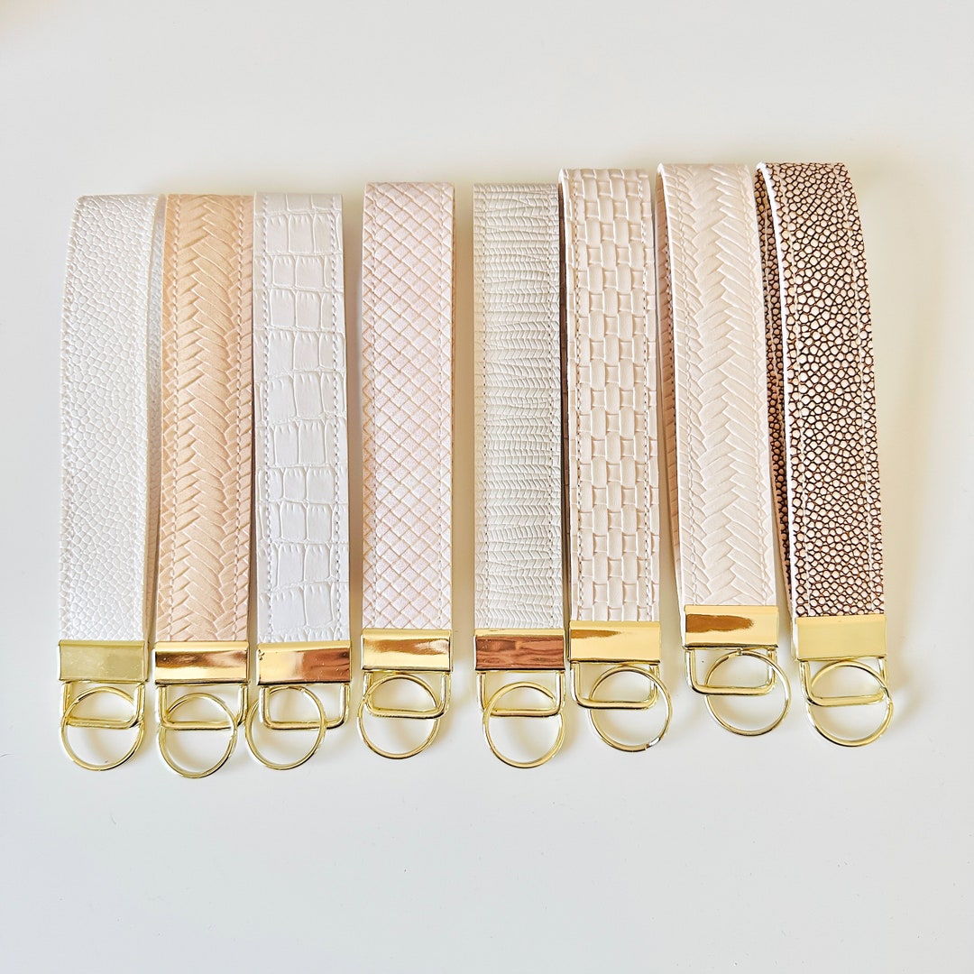Neutral White Cream Key Wristlet | Key Fob Holder | Beige Gold Wristlet ...