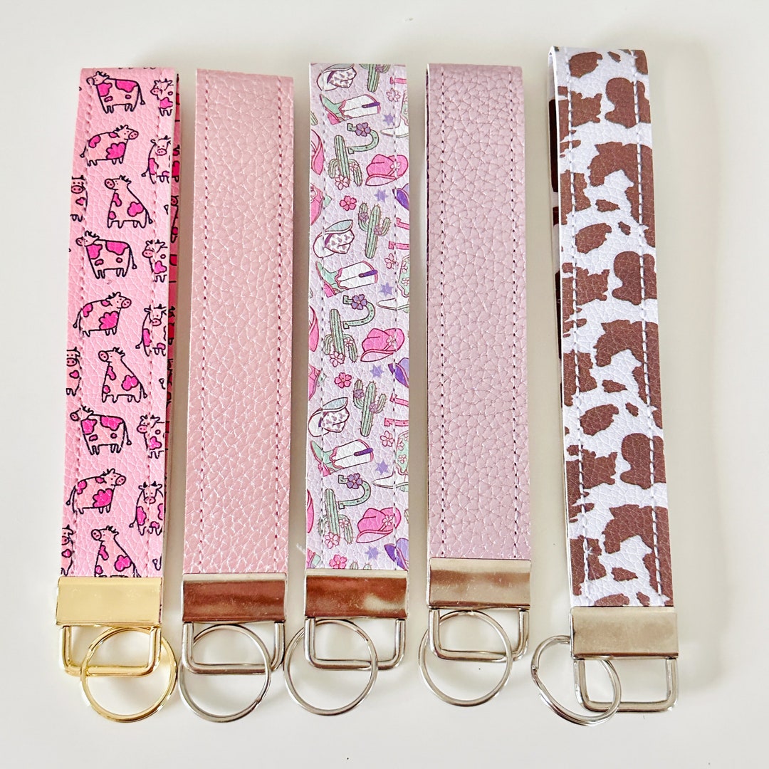 Pink Cow Girl Western Key Wristlet Key Fob Holder Wristlet Key Chain ...