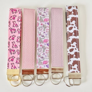 Pink Cow Girl Western Key Wristlet Key Fob Holder Wristlet Key Chain ...