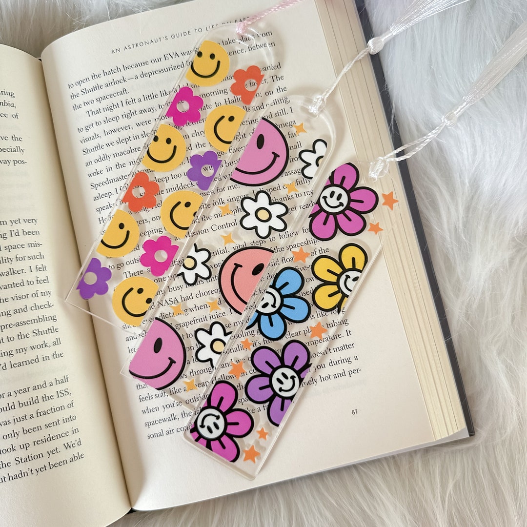 Y2K Smiley Face Acrylic Bookmarks Floral Smiley Daisy - Etsy