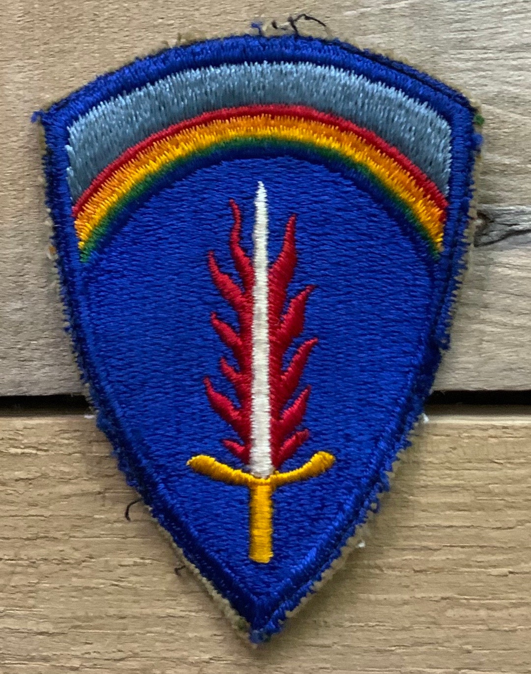 Vintage 40s WWII Army Europe Flaming Sword Rainbow 3in X 4in Patch Made ...