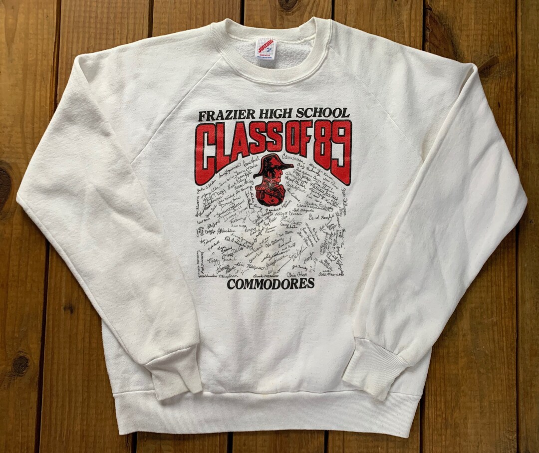Vintage 90s Frazier High School Class of 89 Commodores White Pull Over ...