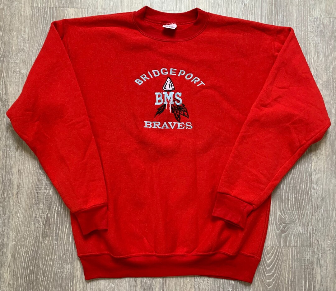 Vintage 90s Bridgeport BMS Braves Red B-wear Sportswear Sz L Made in ...