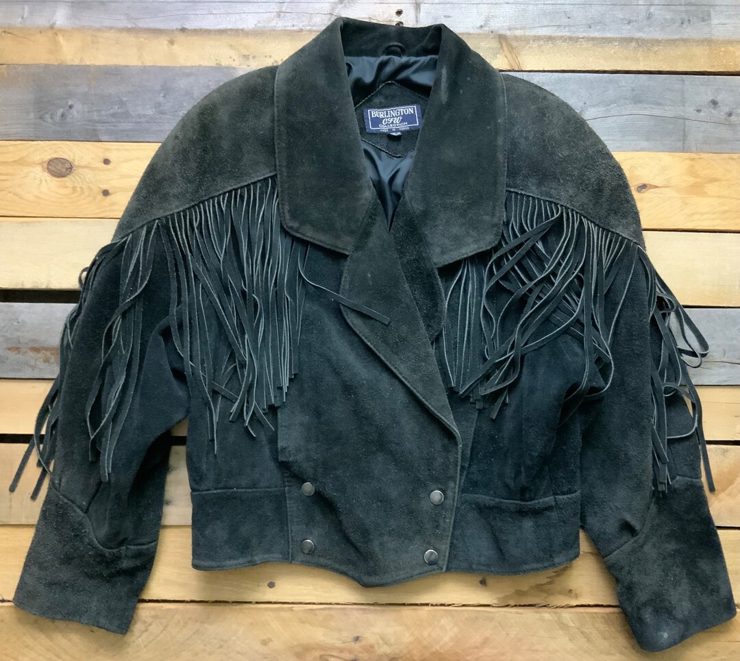 Vintage 80s Burlington CFW Collection Black Swade Fray Jacket Size ...