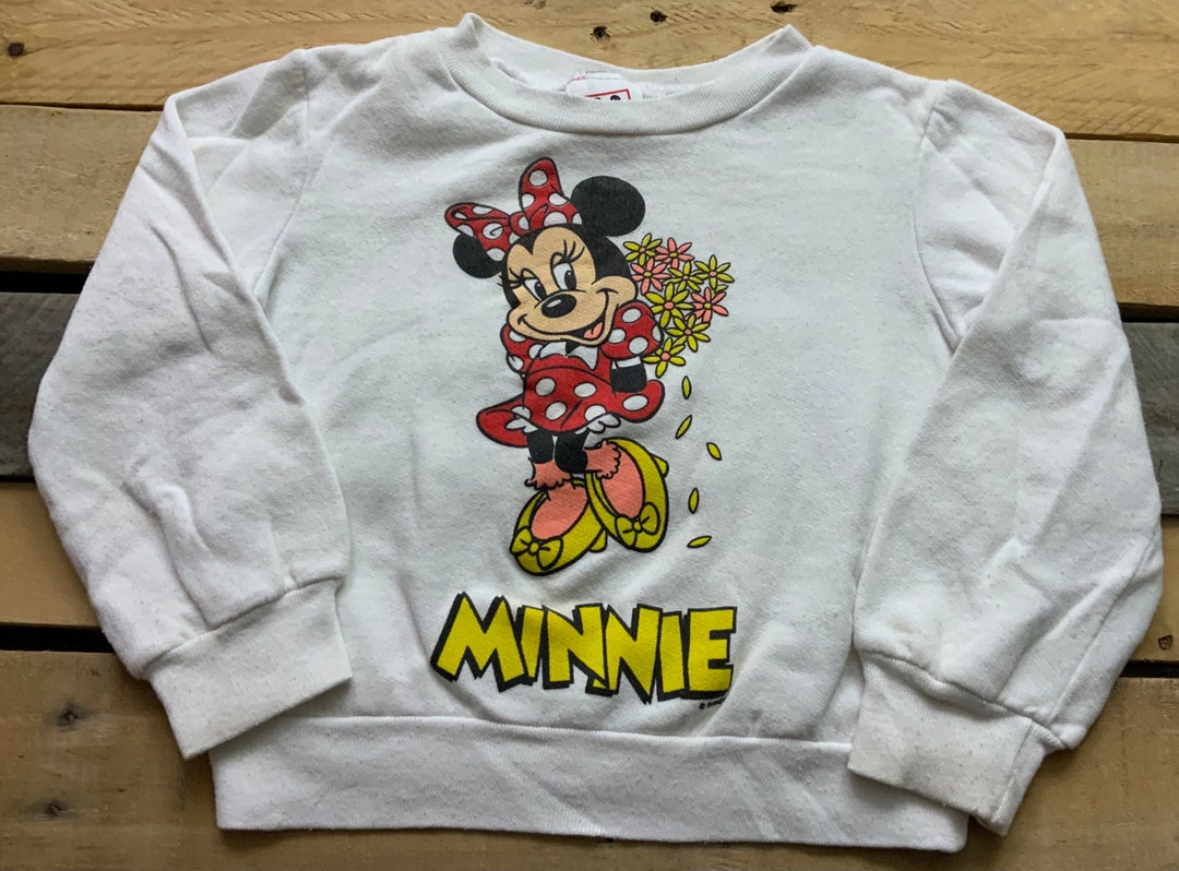 Vintage 80s Minnie Mouse Disney Wear White Crew Neck Pull Over Kids ...