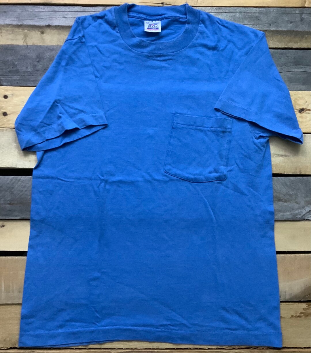 Vintage 90s BVD Premium Shirt Blue Pocket T Shirt Size Small Made in ...