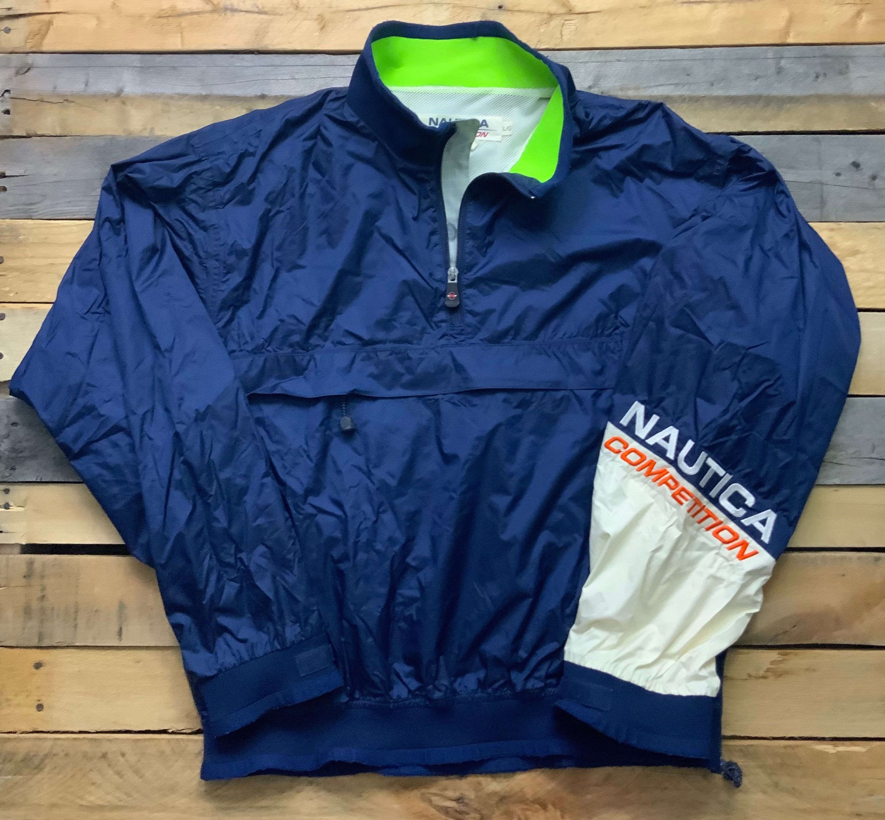 Vintage 90s Nautica Jacket windbreaker mens large green hood boating ...