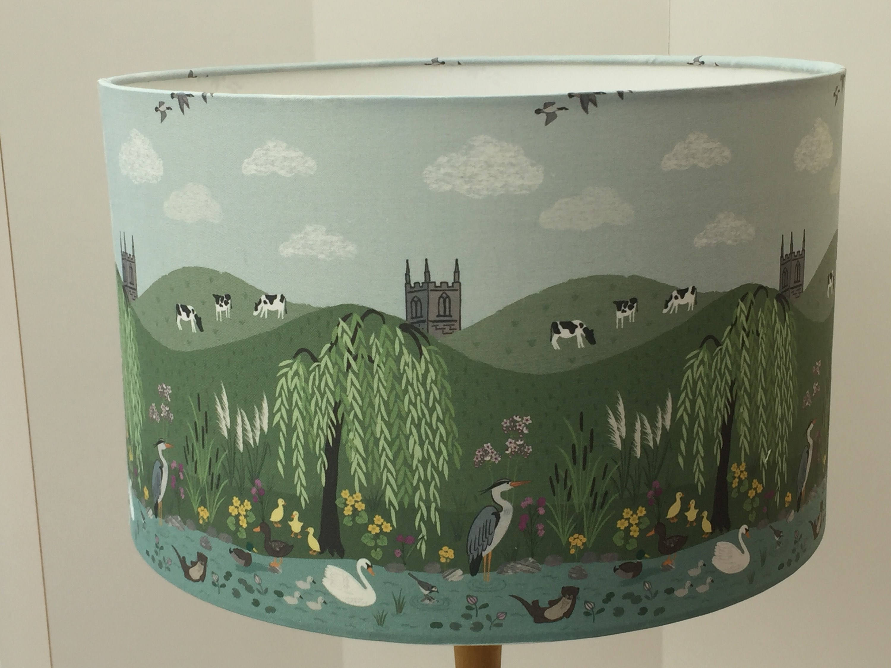 New Lampshade River Scene. Handmade Fabric Ceiling or Table 40cm Shades ...