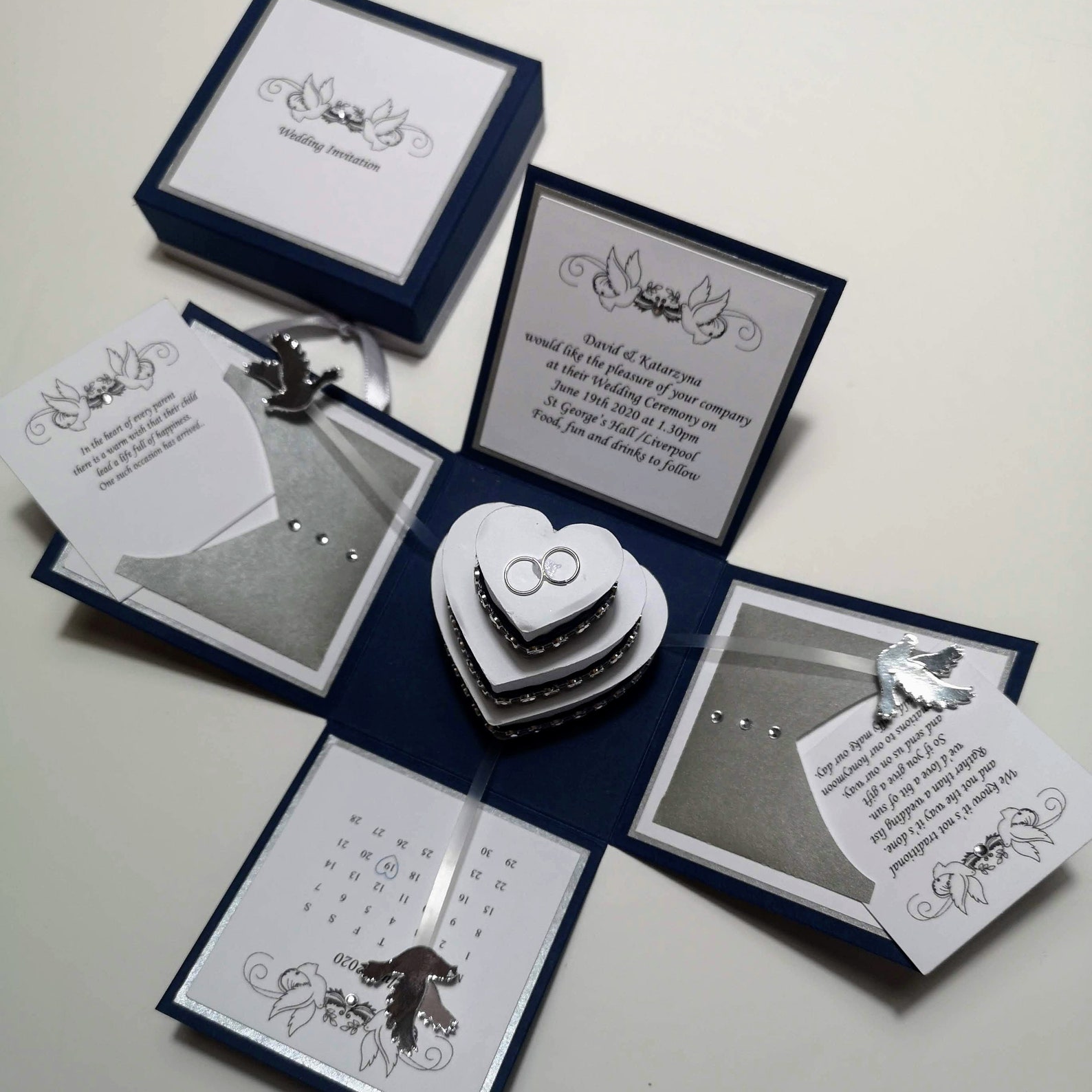 Navy Blue & Silver Exploding Wedding Invitation Boxes Luxury | Etsy