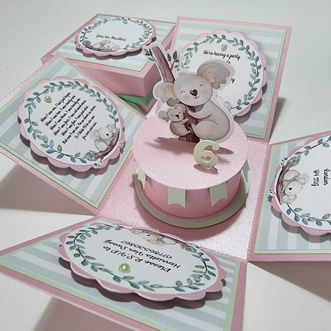 Koala Themed Exploding Birthday Invitation Boxes - Choose Your Colour ...