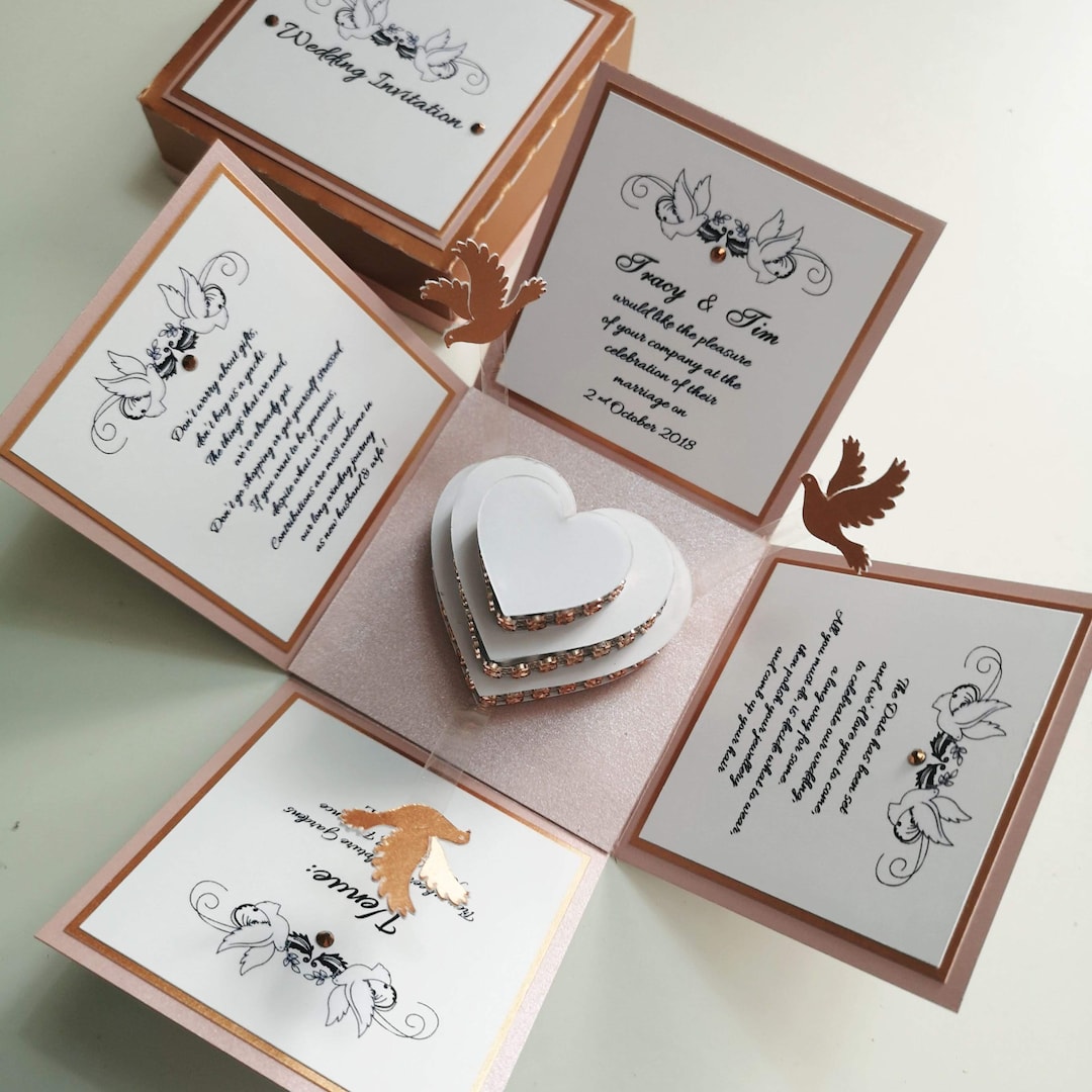 Blush Pink & Rose Gold Exploding Wedding Invitation Boxes - Luxury ...